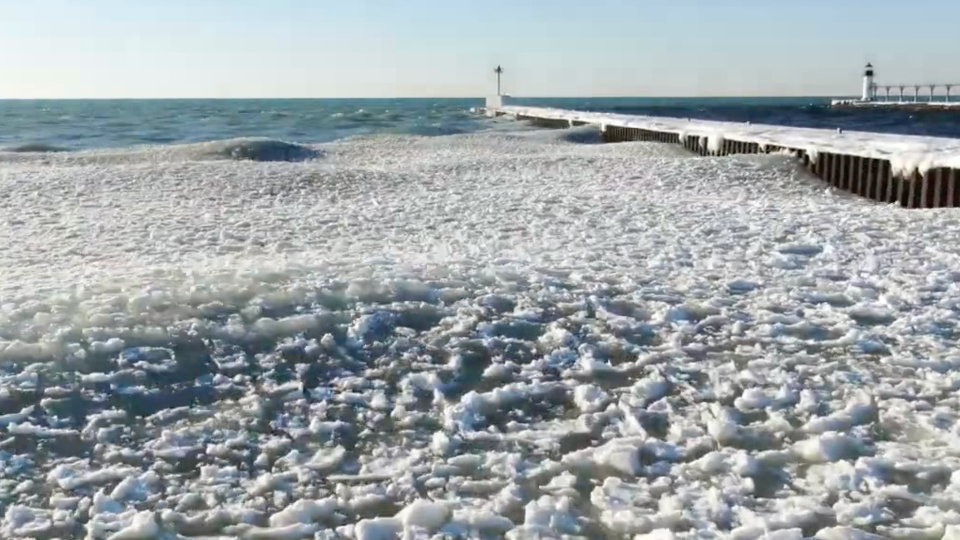 Drone Video Captures Hypnotic Icy Waves | WeatherBug